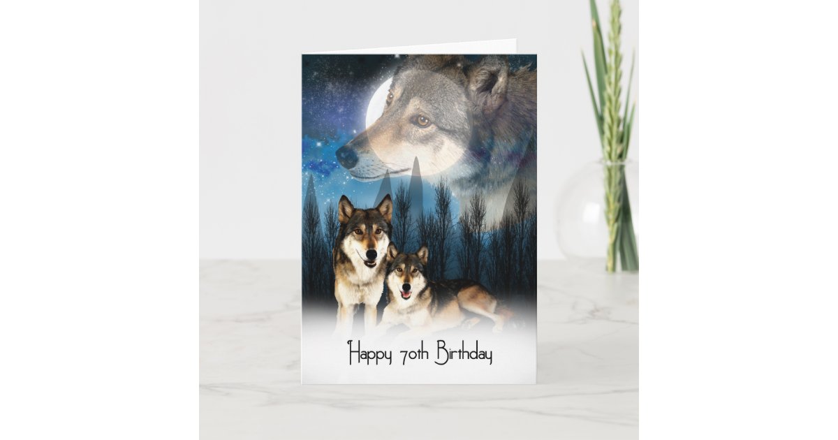 American Indian Style Wolf Birthday Card 70th | Zazzle