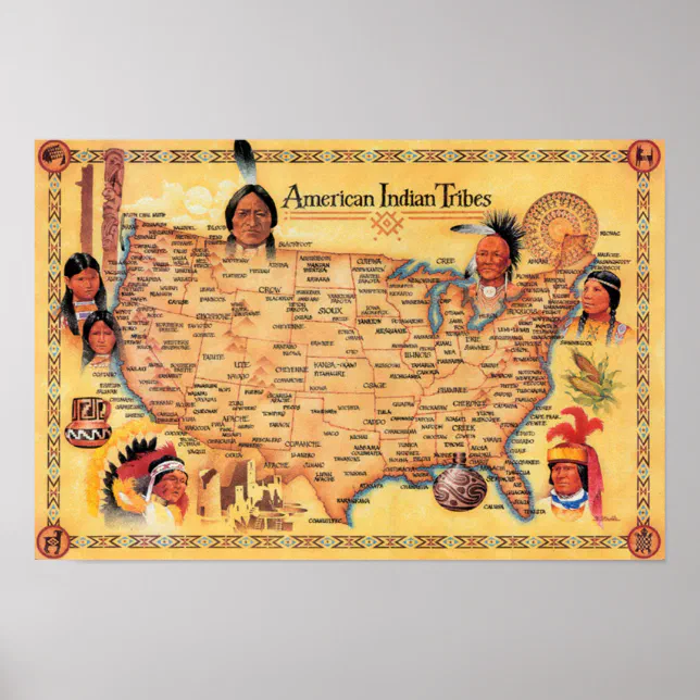 American Indians Tribe Map Poster | Zazzle