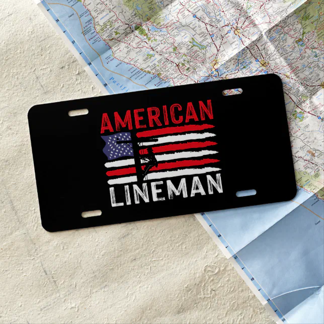 American Lineman Electric Cable Patriotic USA Flag License Plate | Zazzle
