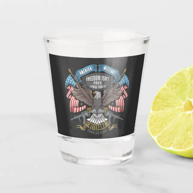 American Military with Flag and Eagle Shot Glass | Zazzle