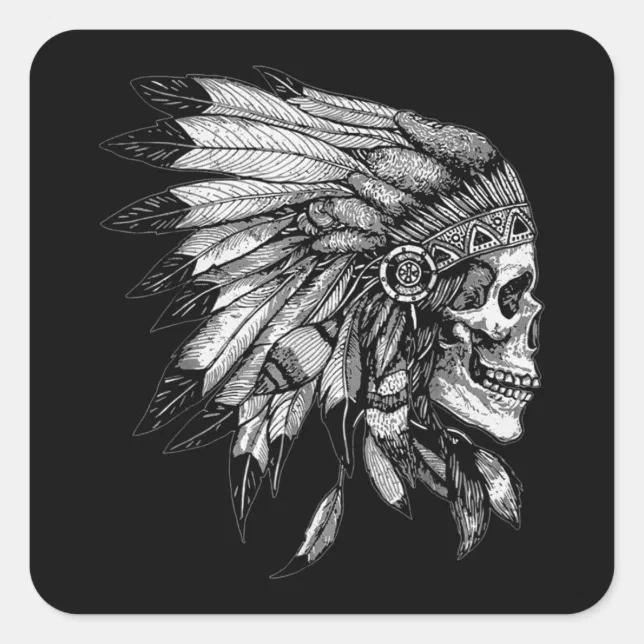 American Motorcycle Skull Native Indian Eagle Chie Square Sticker | Zazzle