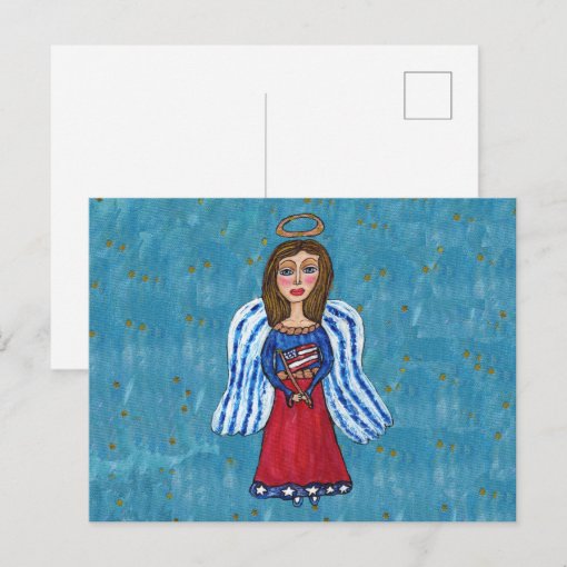 American Patriotic Angel Holding USA Flag Stars Postcard | Zazzle