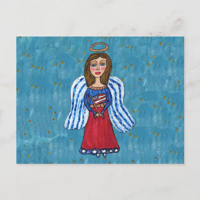 American Patriotic Angel Holding USA Flag Stars Postcard | Zazzle