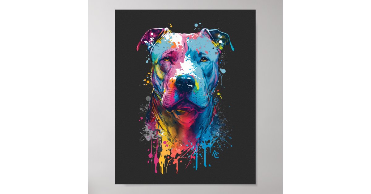 American Pitbull - Neon Graffiti Ink Splash Poster | Zazzle