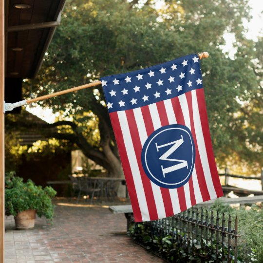 American Red White Blue Custom Monogram Initial House Flag | Zazzle.com