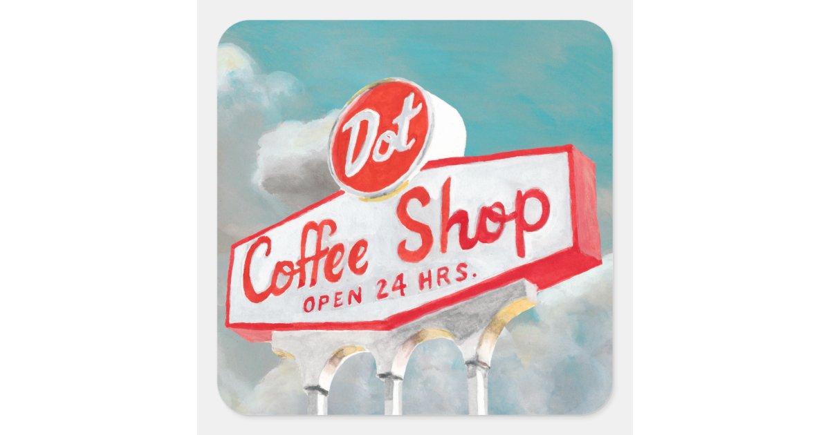 American Roadside | Coffee Shop Sign Square Sticker | Zazzle