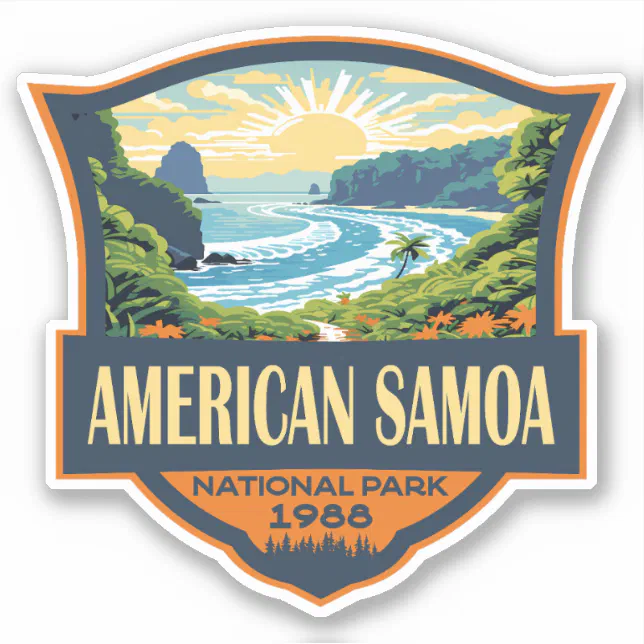 American Samoa National Park Illustration Retro Sticker | Zazzle