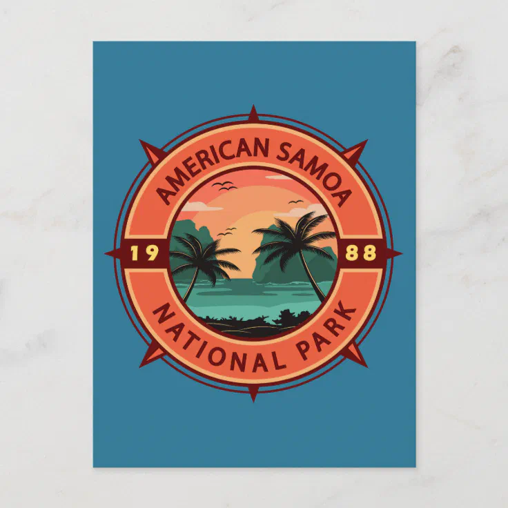 American Samoa National Park Retro Compass Emblem Postcard | Zazzle