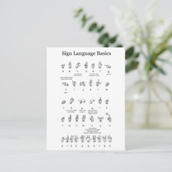 American Sign Language Alphabet and Numbers Postcard | Zazzle
