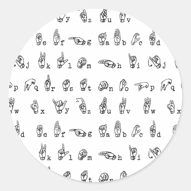 American Sign Language Alphabet in Black and White Classic Round ...