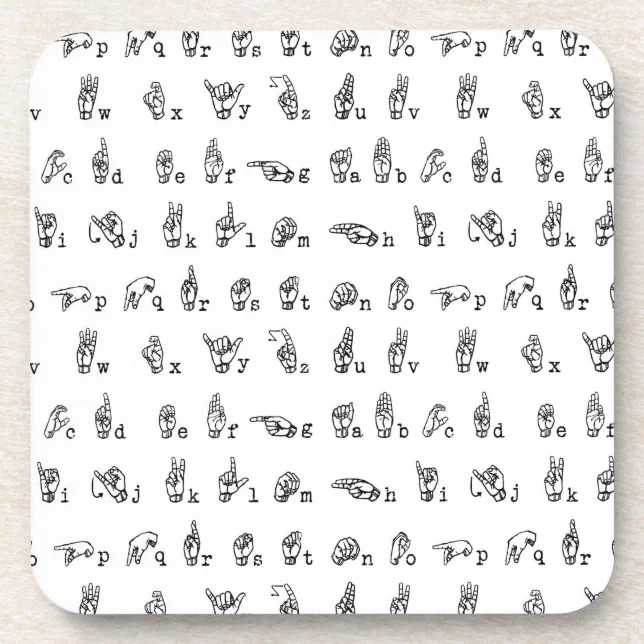 American Sign Language Alphabet in Black and White Coaster | Zazzle