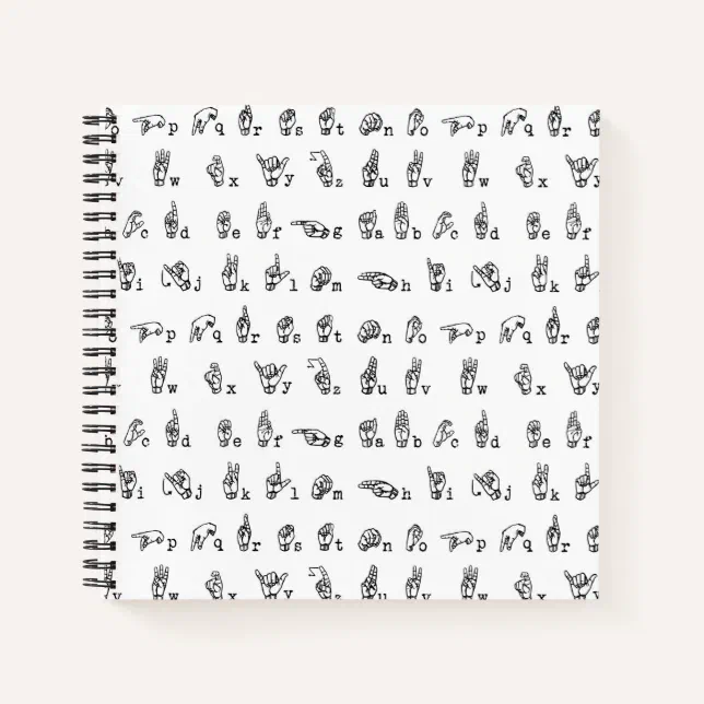 American Sign Language Alphabet in Black and White Notebook | Zazzle