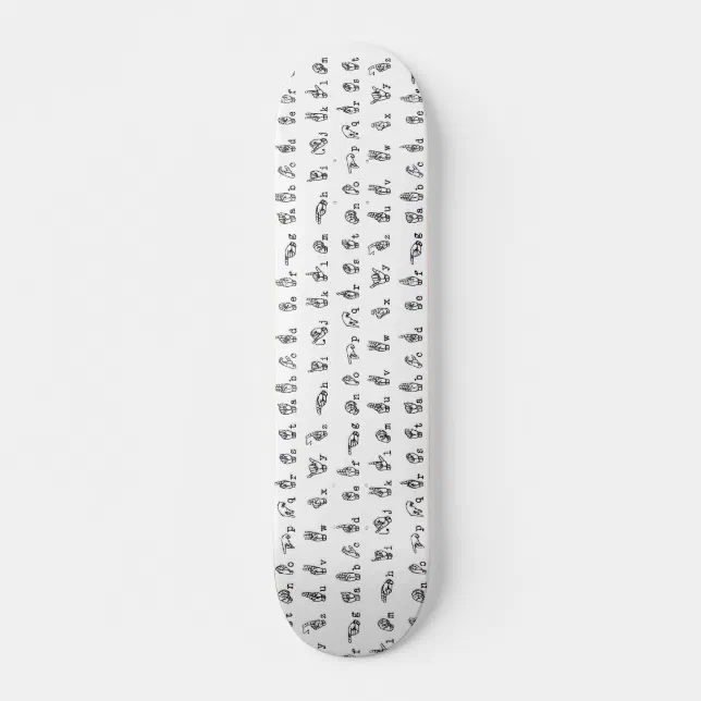 American Sign Language Alphabet in Black and White Skateboard Deck | Zazzle