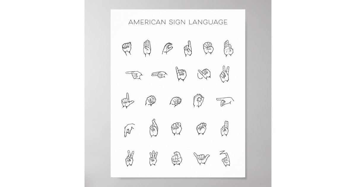 American Sign Language ASL Chart | Zazzle