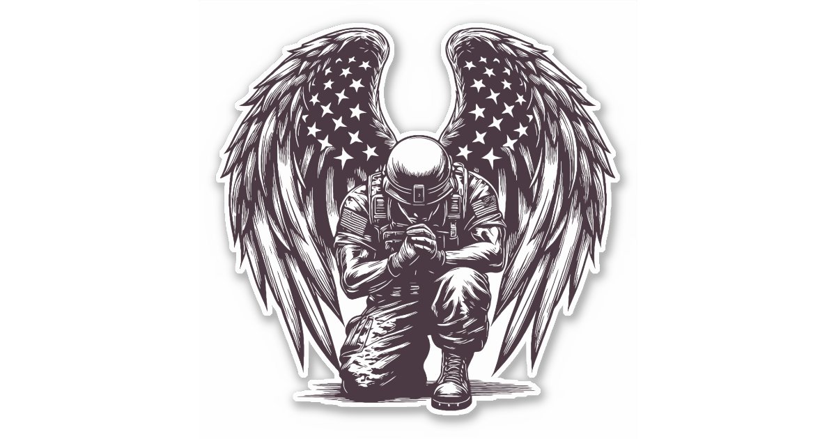 American Soldier Angel Praying USA Flag Art Sticker | Zazzle