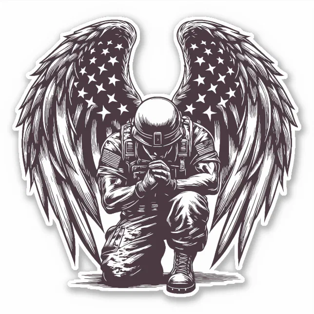American Soldier Angel Praying USA Flag Art Sticker | Zazzle