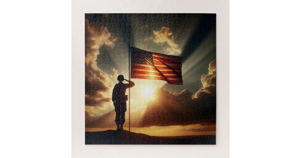 American Soldier Saluting The Flag Jigsaw Puzzle | Zazzle