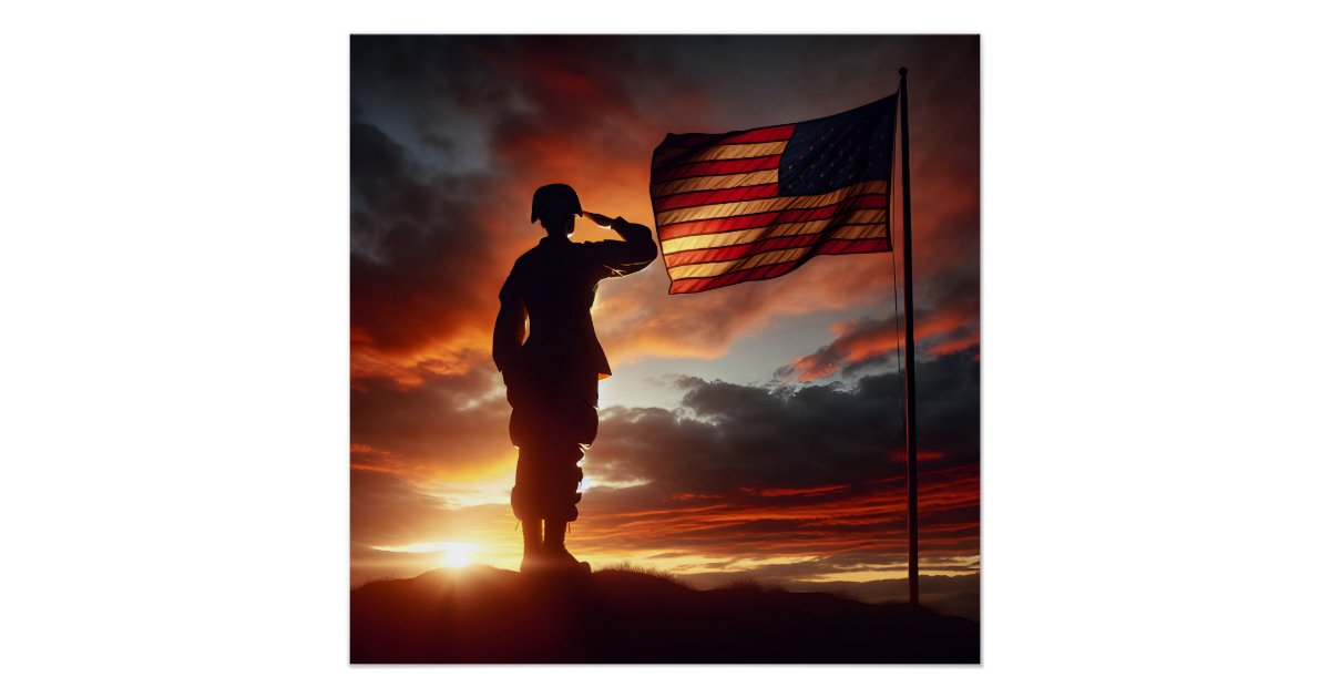 American Soldier Saluting The Flag Poster | Zazzle