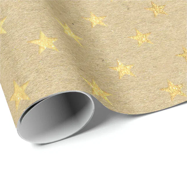 American Stars Kraft Gold Natural Elegant Minimal Wrapping Paper | Zazzle