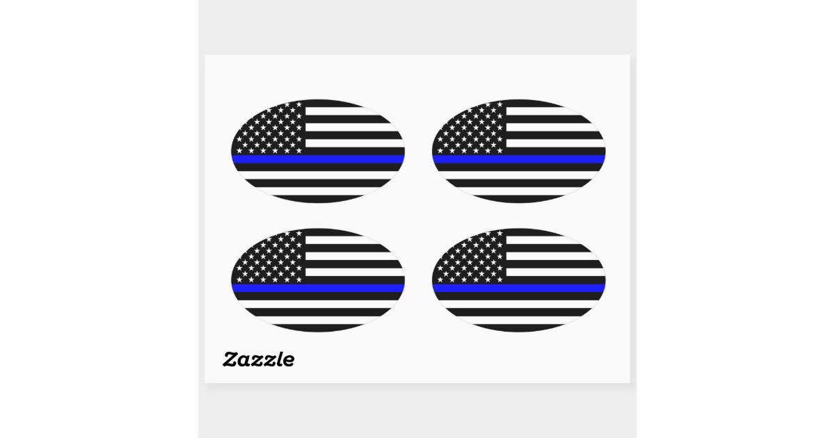 American Thin Blue Line Decor on a Oval Sticker | Zazzle