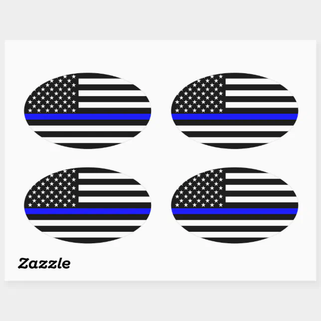American Thin Blue Line Decor on a Oval Sticker | Zazzle