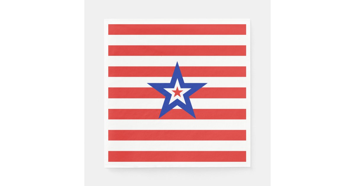 American Tri-Colored Star on Red and White Stripe Napkins | Zazzle