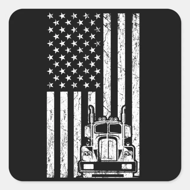 AMERICAN TRUCK FLAG Trucker Big Rig Truck Truck Square Sticker | Zazzle
