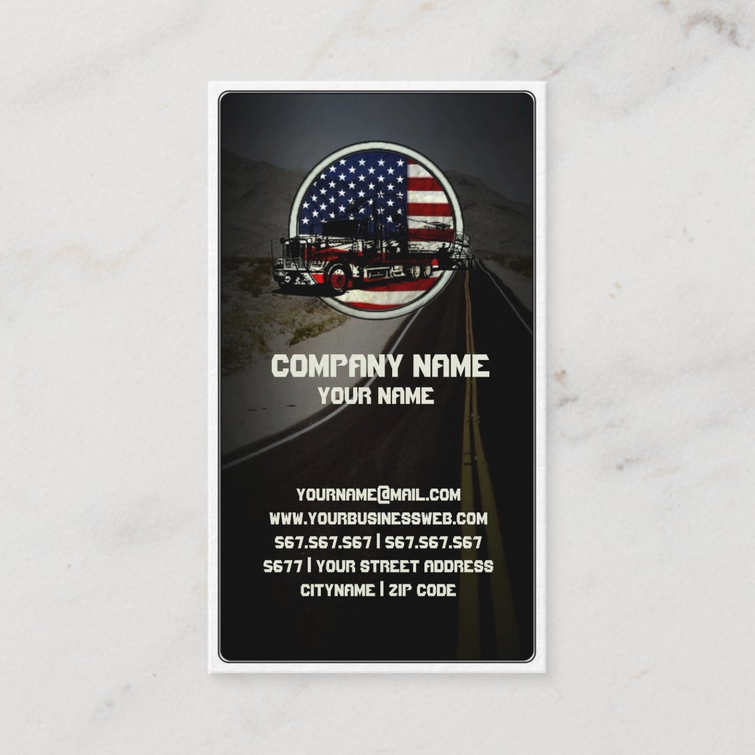 American Truck on Winding Old Road Business Card | Zazzle