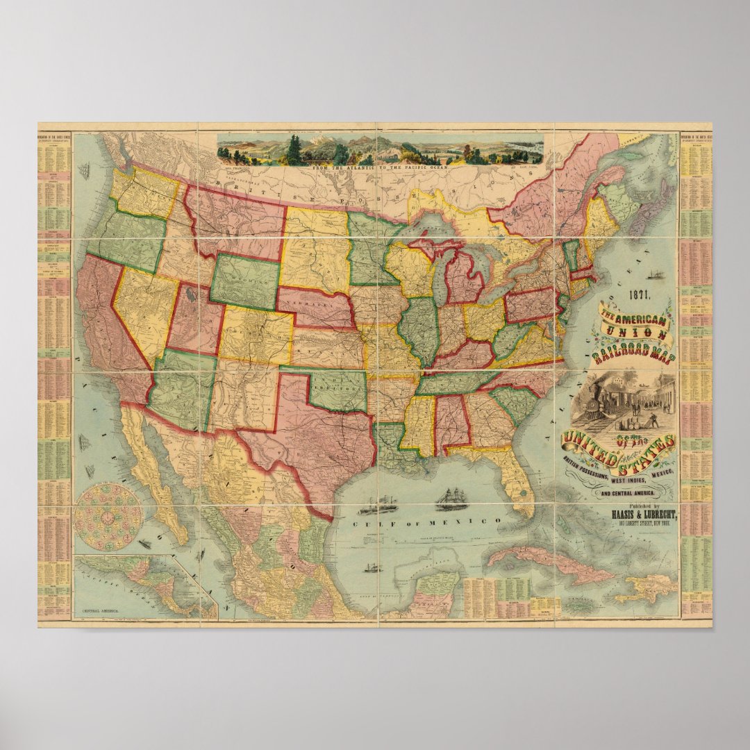 American Union Railroad Map of The United States Poster | Zazzle