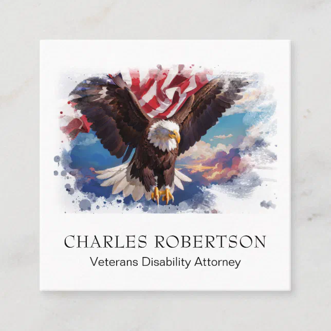 American USA Flag Eagle Flying Sunset AP16 QR Square Business Card | Zazzle