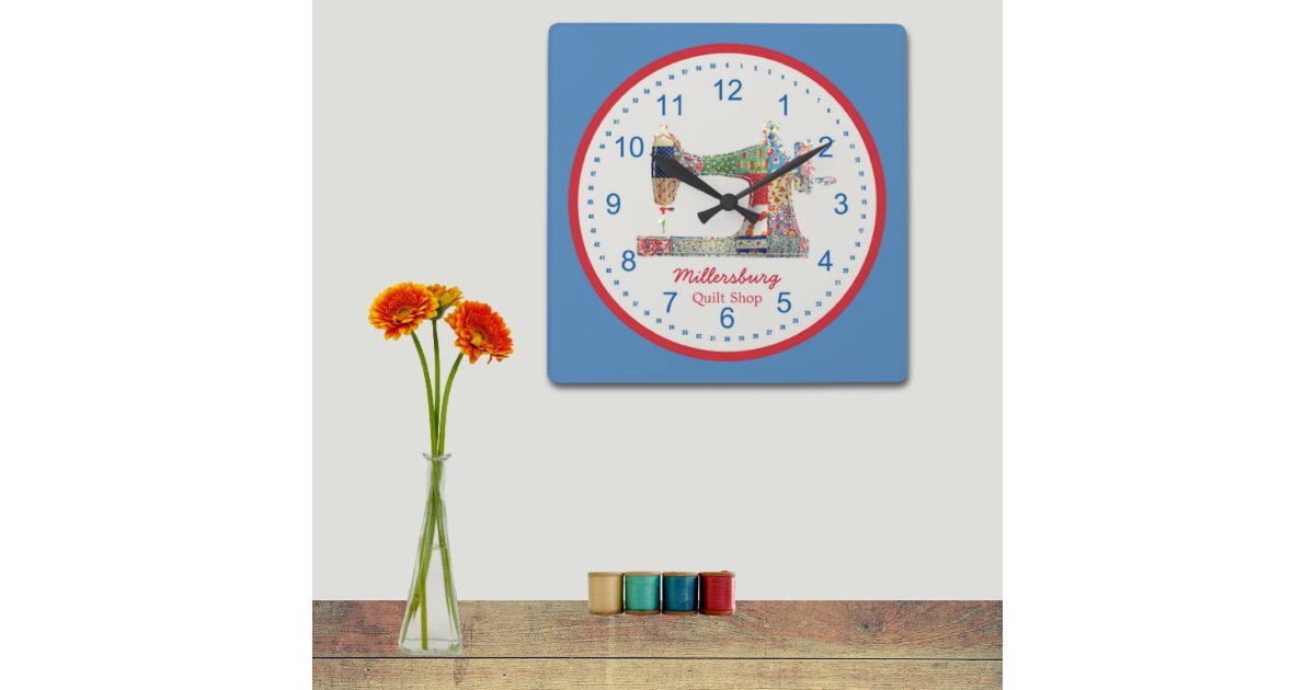 Americana Patchwork Sewing Machine Wall Clock | Zazzle