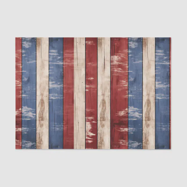 Americana Red White Blue Patriotic Faux Wood Tissue Paper | Zazzle