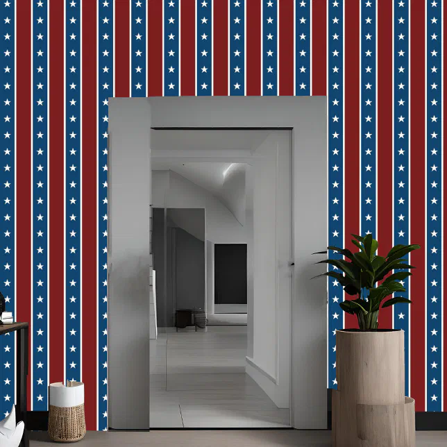 Americana Stars & Stripes Vertical Red White Blue Wallpaper | Zazzle