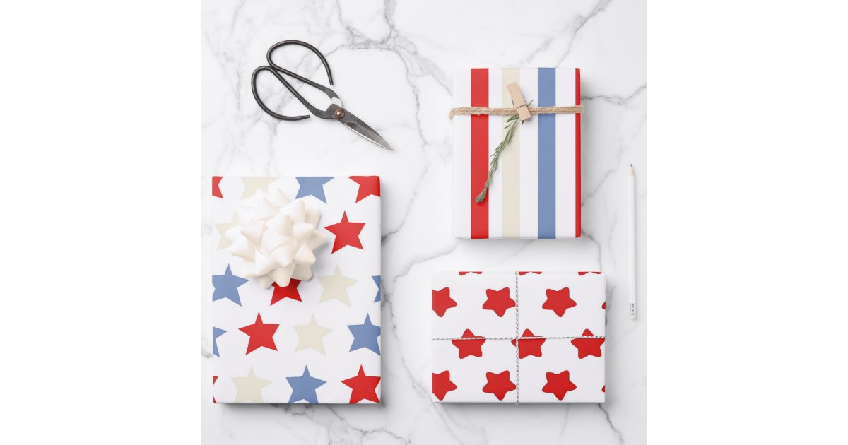 Americana theme, red, white and blue wrapping paper sheets | Zazzle