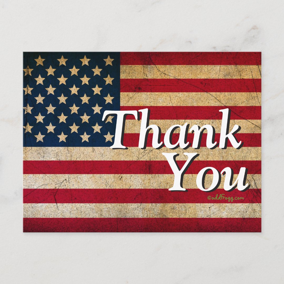 Americana Vintage USA Flag Thank You Postcard | Zazzle