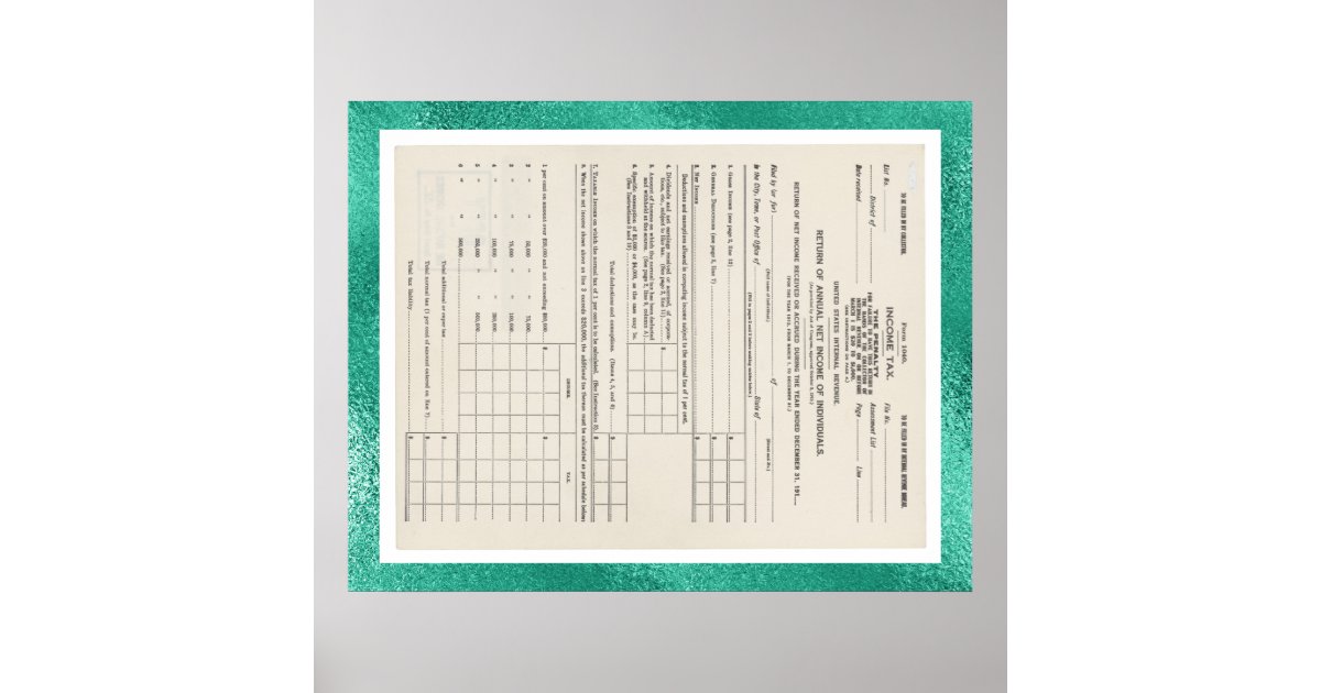 America's First Income Tax Form 1040 Glass Poster | Zazzle