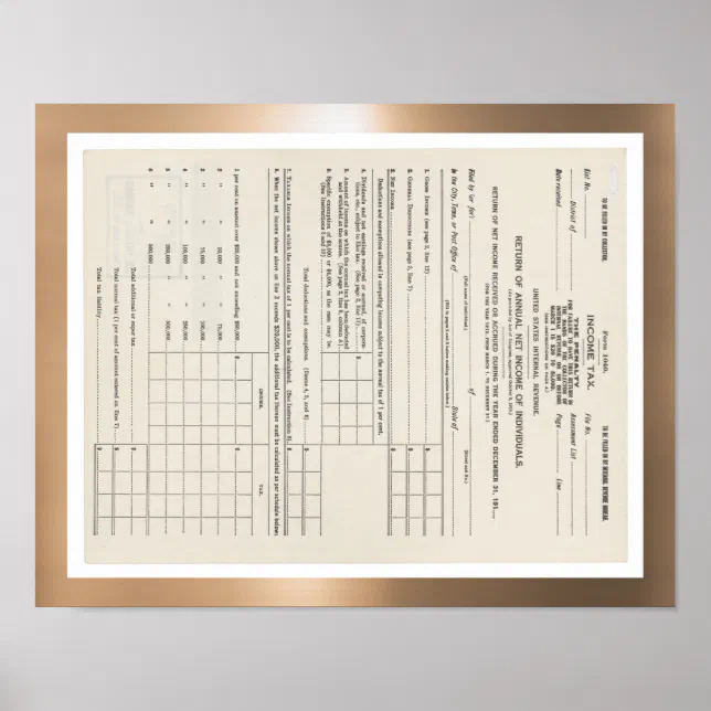 America's First Income Tax Form 1040 Poster | Zazzle