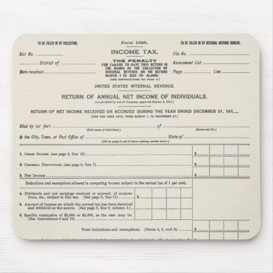 America's First Income Tax Form Mousepad | Zazzle.com