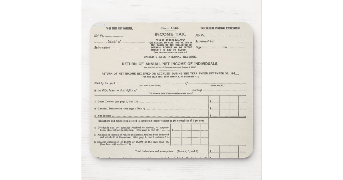America's First Income Tax Form Mousepad | Zazzle