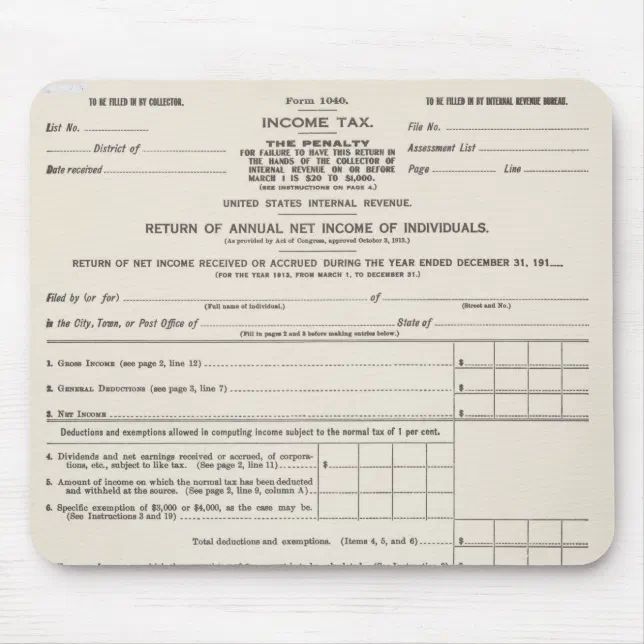 America's First Income Tax Form Mousepad | Zazzle