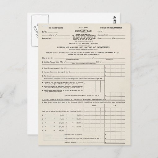 America's First Income Tax Form Postcard | Zazzle