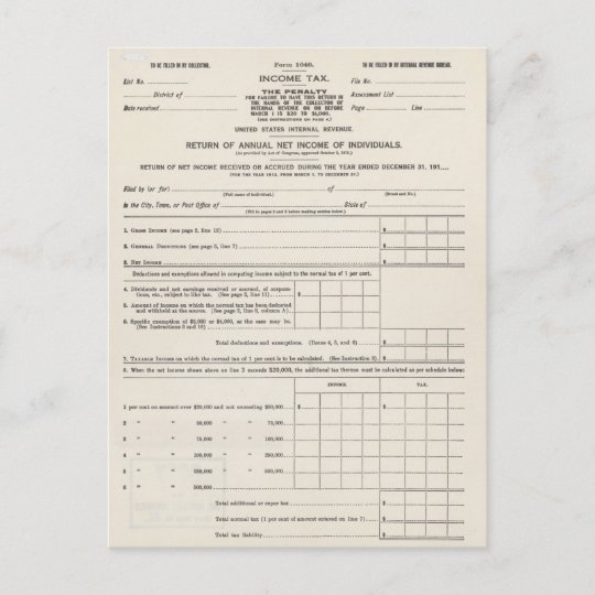 America's First Income Tax Form Postcard | Zazzle.com
