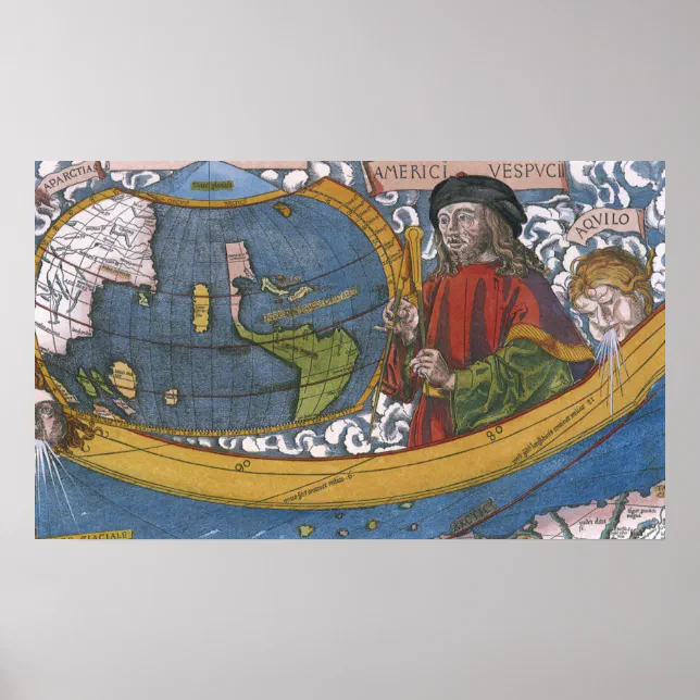Amerigo Vespucci Explorer on a Map of the Americas Poster | Zazzle