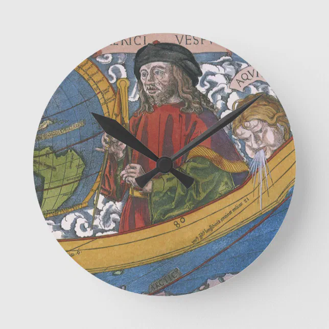 Amerigo Vespucci Explorer on a Map of the Americas Round Clock | Zazzle
