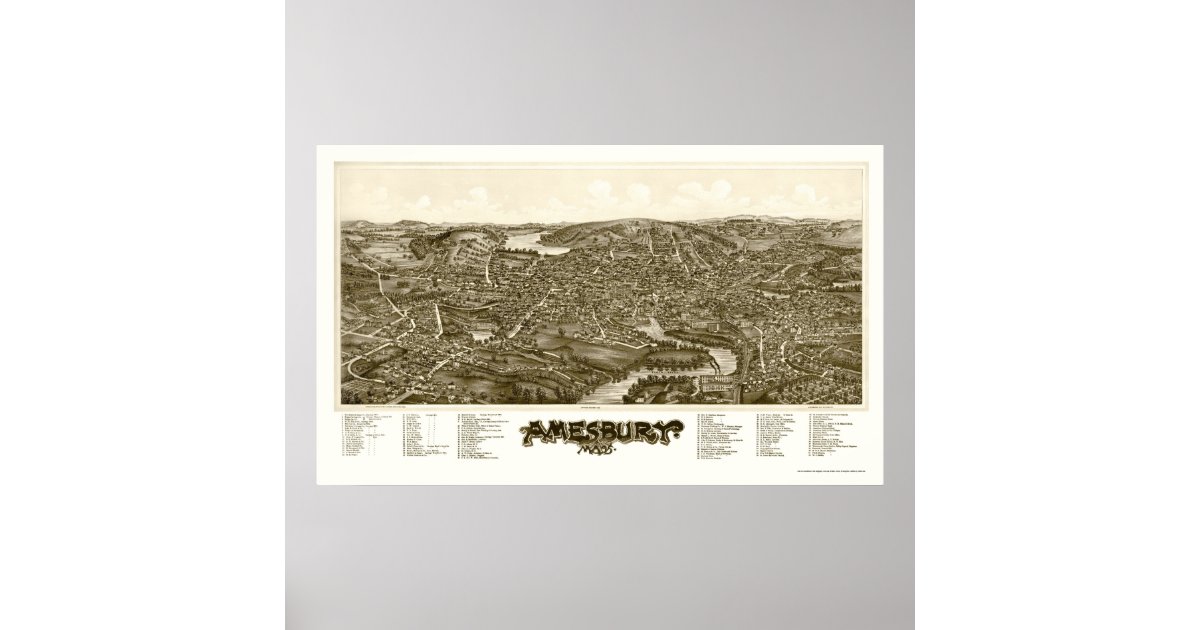 Amesbury, MA Panoramic Map - 1890 Poster | Zazzle