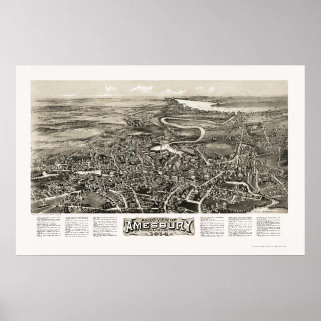 Amesbury, MA Panoramic Map - 1914 Poster | Zazzle