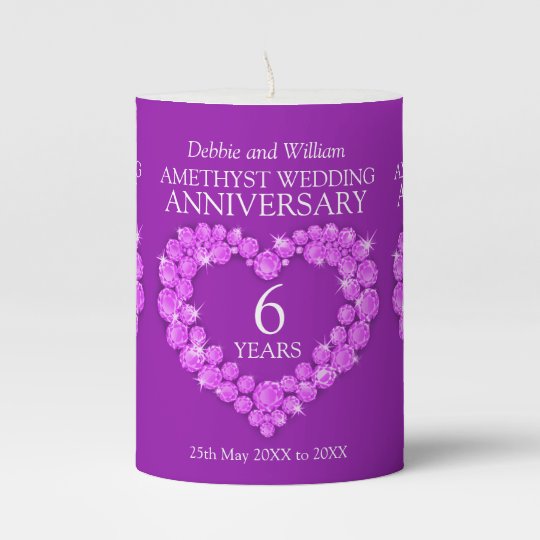 Amethyst 6th wedding anniversary custom name pillar candle | Zazzle.com