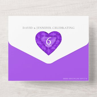 Amethyst 6th wedding anniversary heart photo all in one invitation | Zazzle