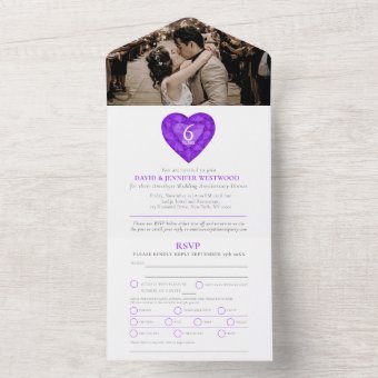 Amethyst 6th wedding anniversary heart photo all in one invitation | Zazzle