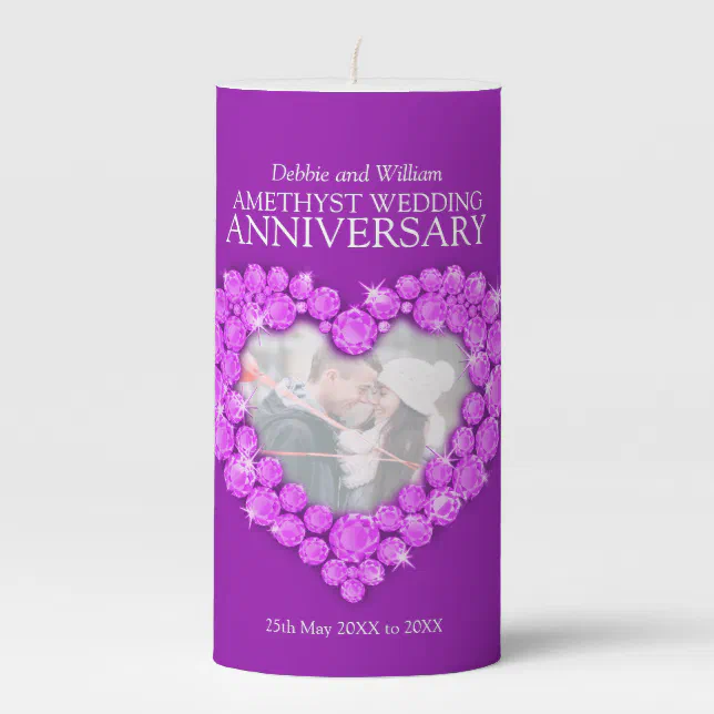 Amethyst 6th wedding anniversary heart photo pillar candle | Zazzle